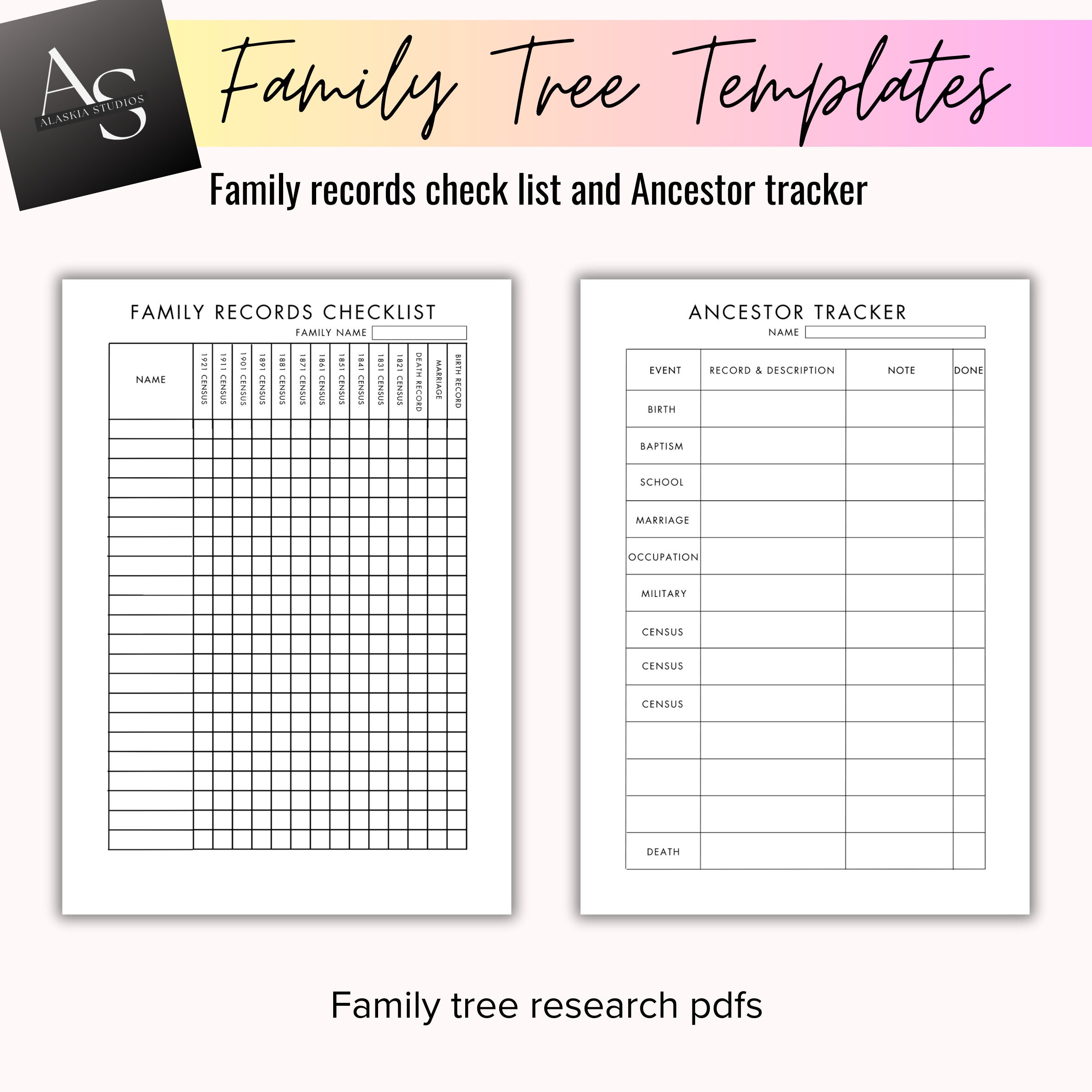 Family Tree Research Editable Pdf- Printable Genealogy Templates ...