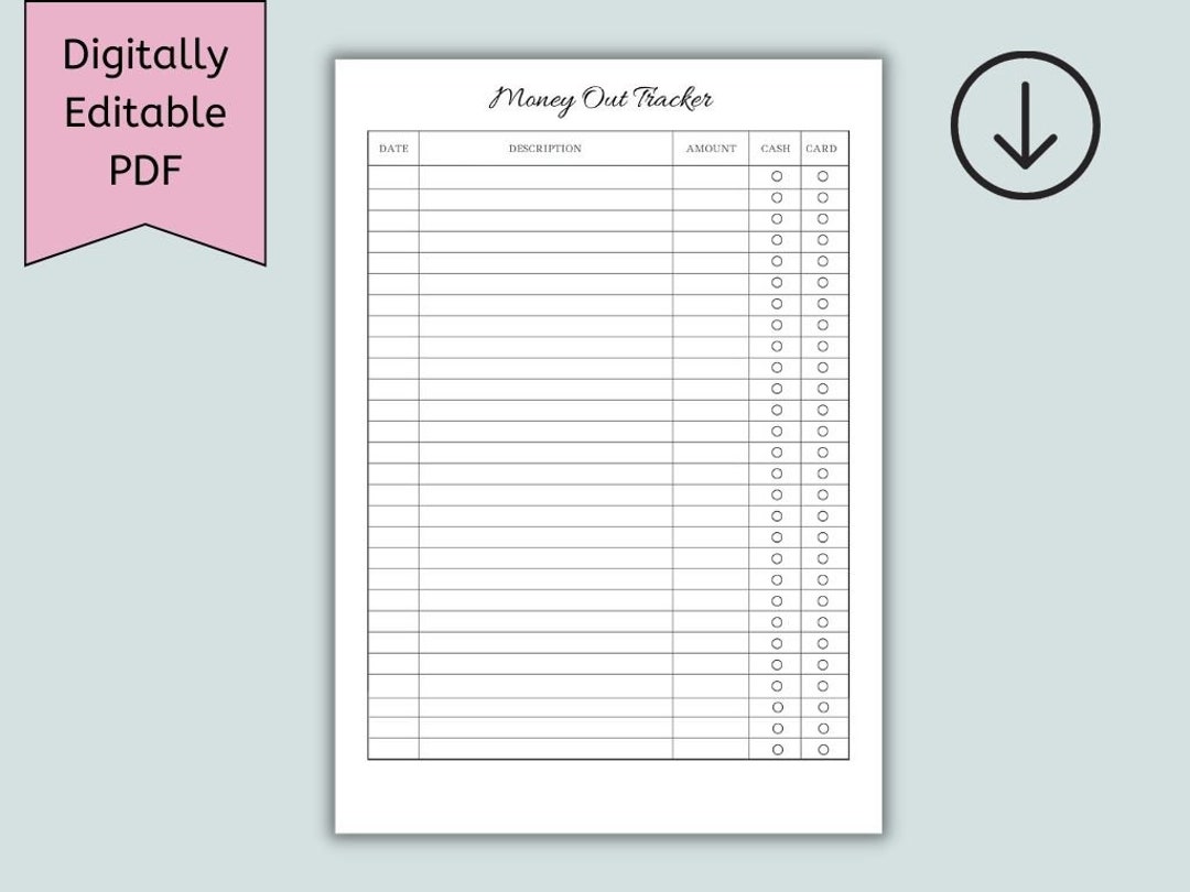 Printable or Edit Digitally PDF - Money Out Tracker - Bills and Budget ...
