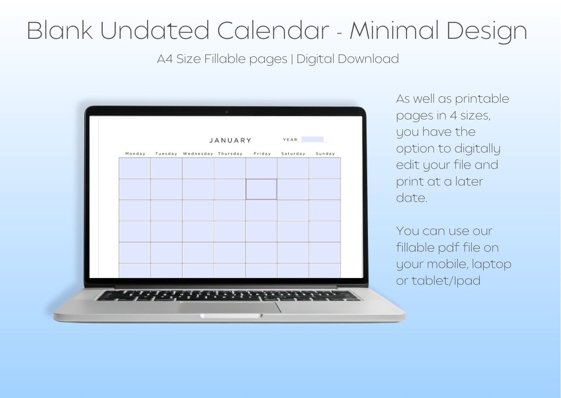 Blank Undated Calendar - A4, A5, Half US Letter & US Letter Sizes PLUS ...