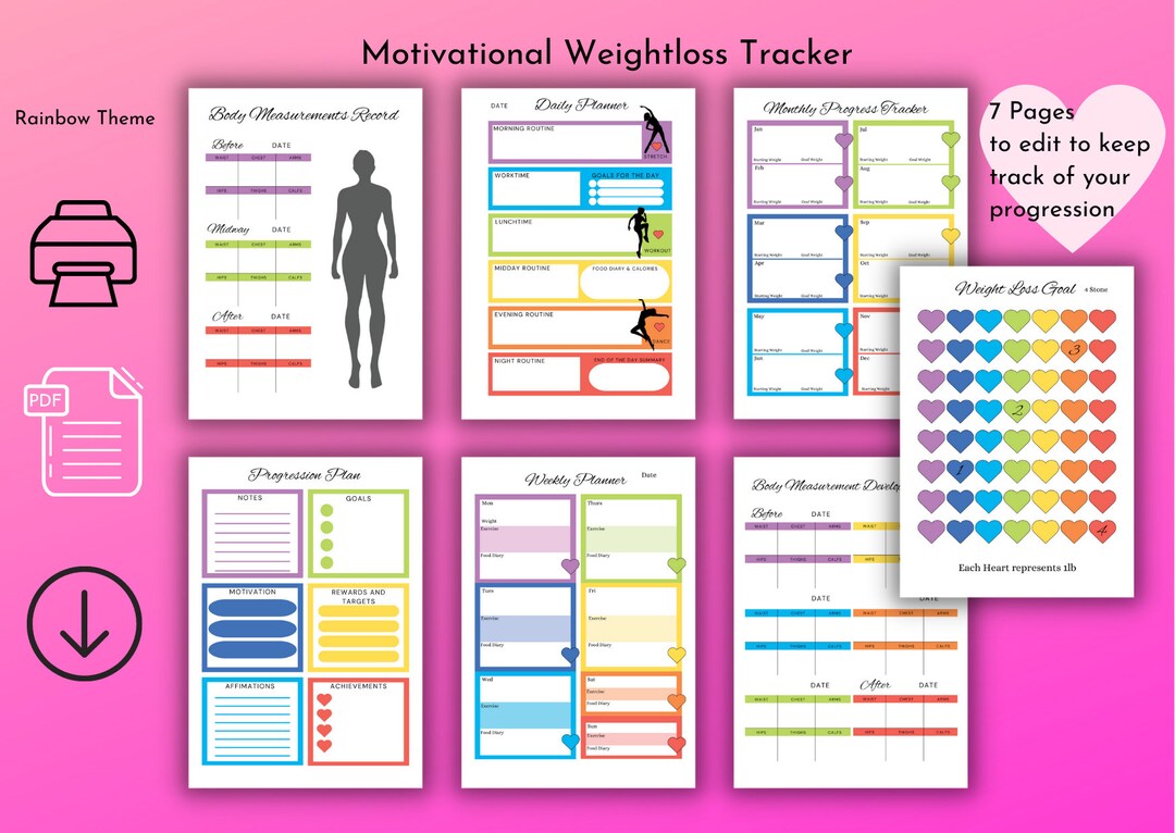 Weight Loss Motivation and Progression Tracker and Diary - New Year New ...