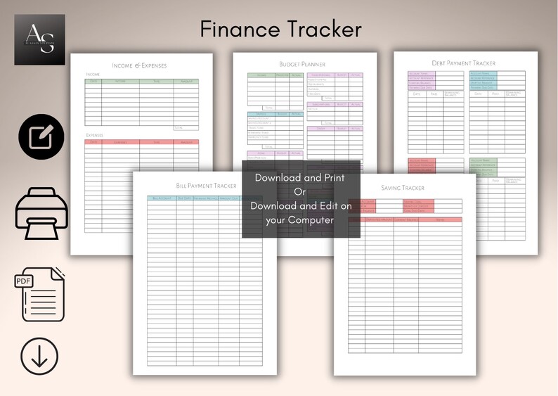 Finance Tracker - Printable or Edit Digitally PDF - Two Sizes A4 and A5 ...