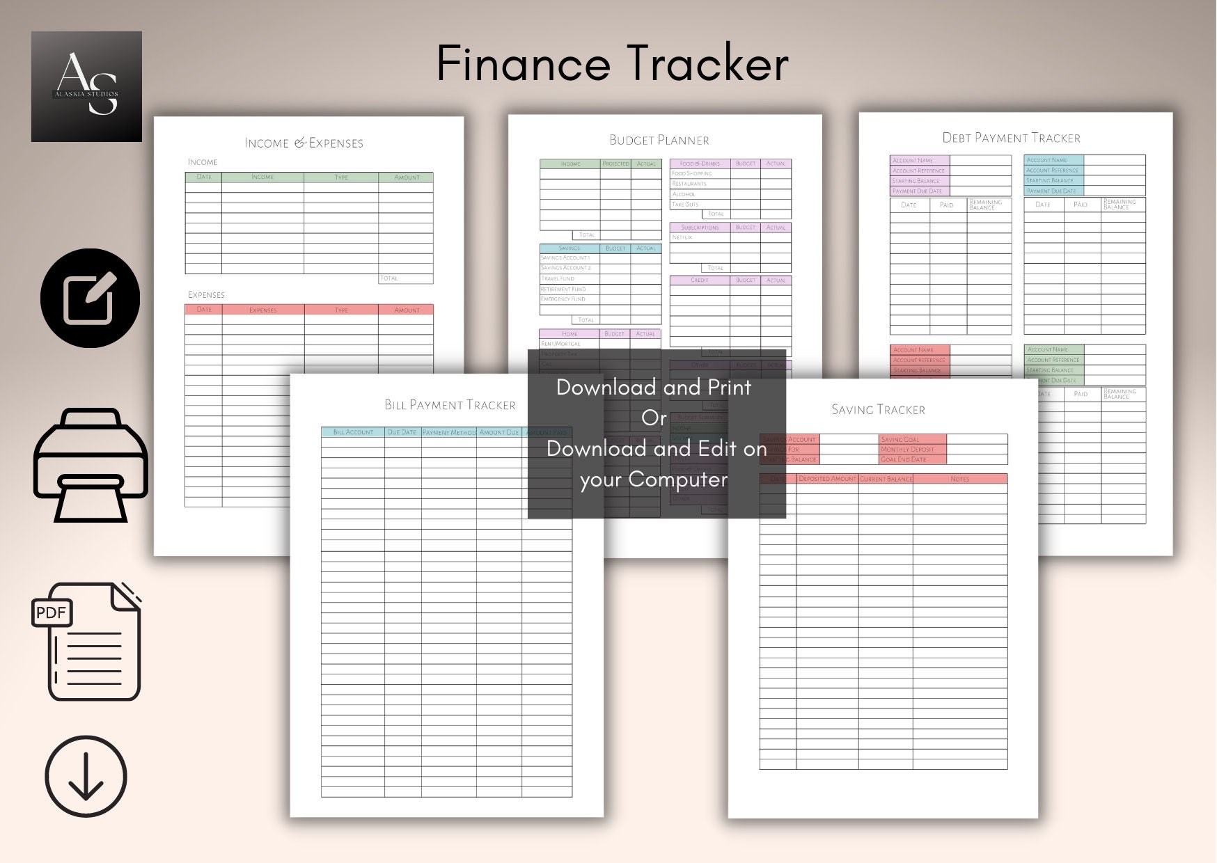 Finance Tracker Printable or Edit Digitally PDF Two Sizes - Etsy