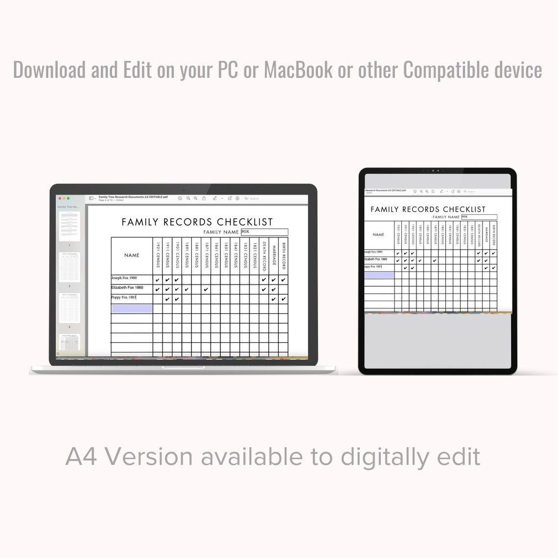 Family Tree Research Editable Pdf- Printable Genealogy Templates ...