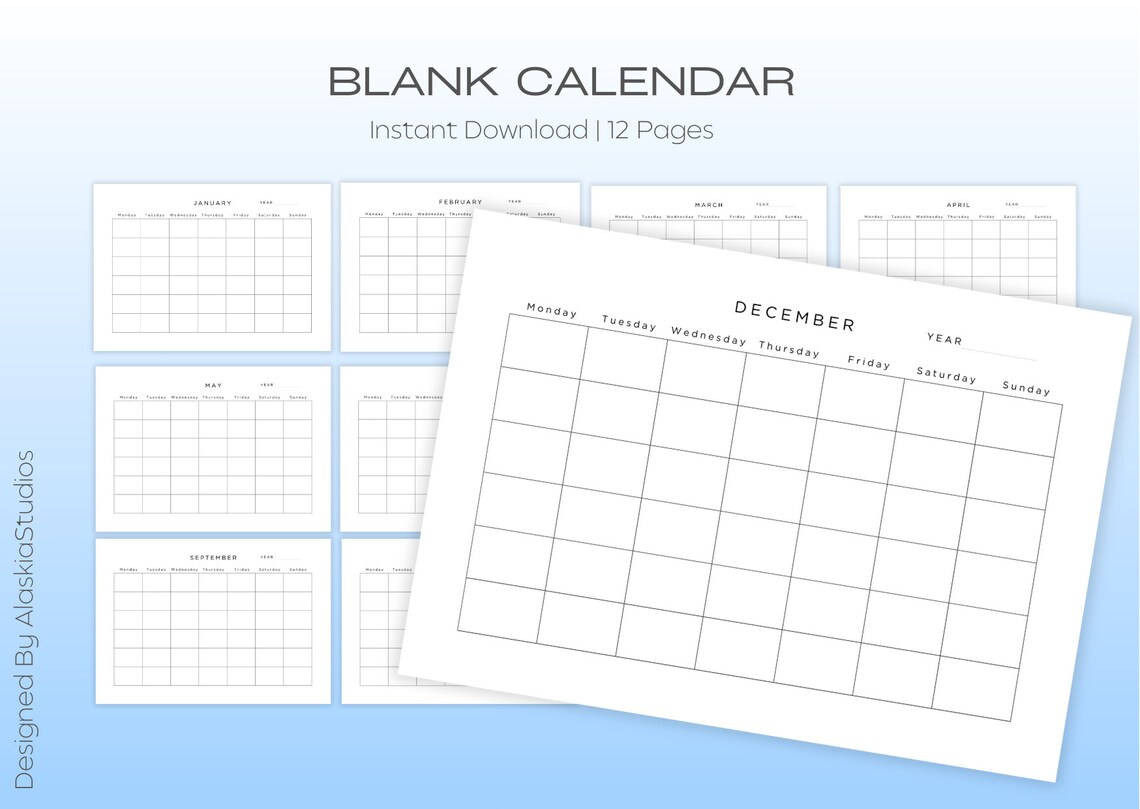 Blank Undated Calendar - A4, A5, Half US Letter & US Letter Sizes PLUS ...