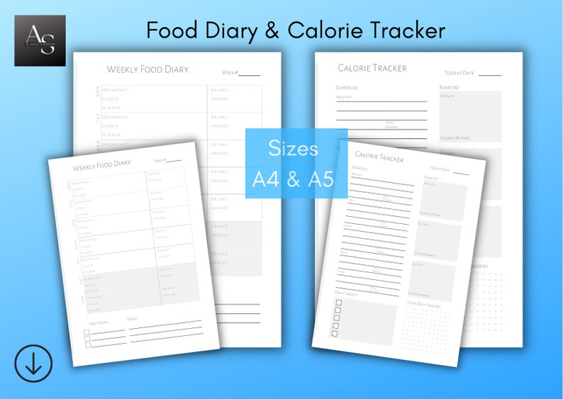 Food Diary & Calories Tracker - Printable or Edit Digitally PDF - in ...