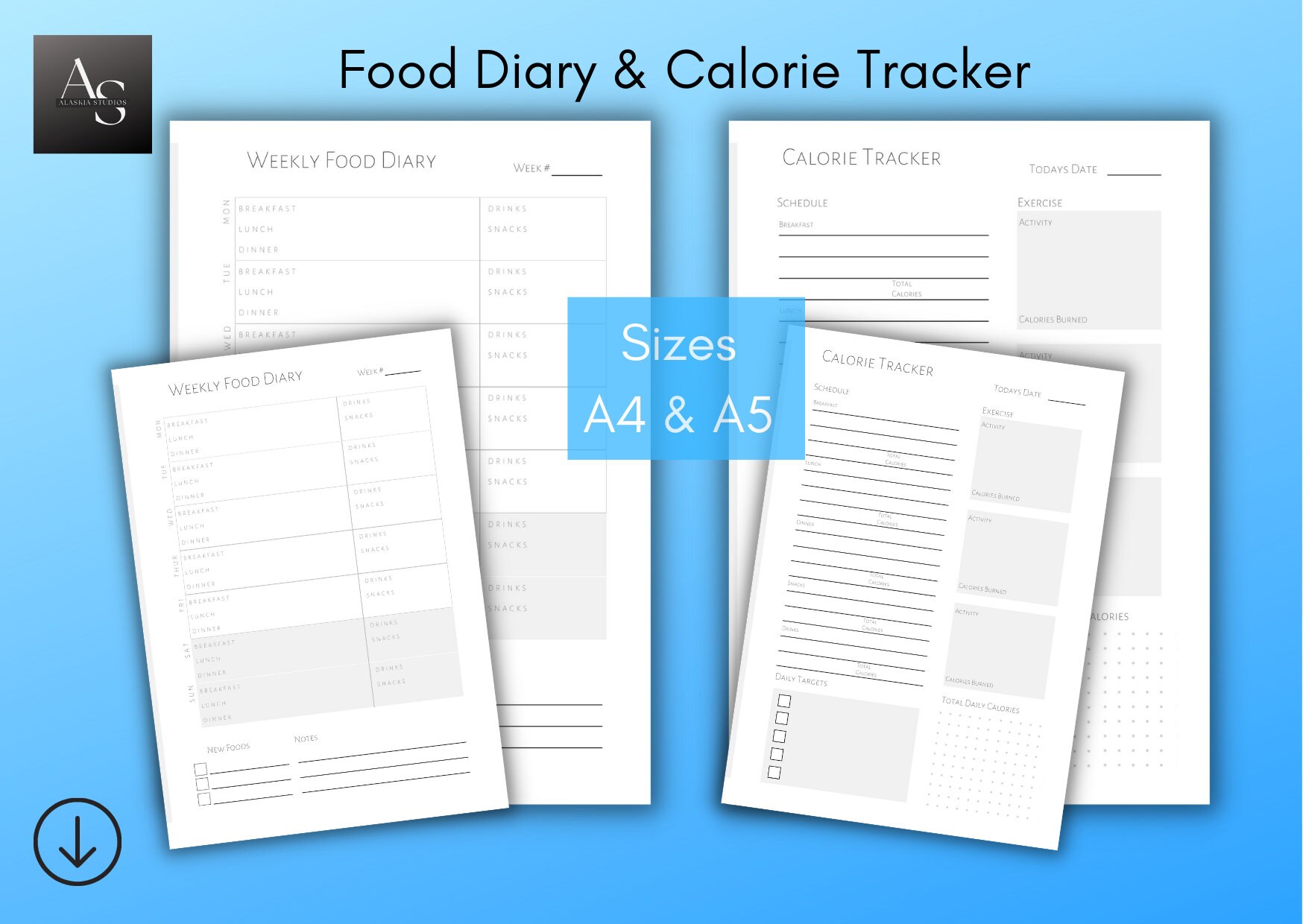 Food Diary & Calories Tracker - Printable or Edit Digitally PDF - in ...