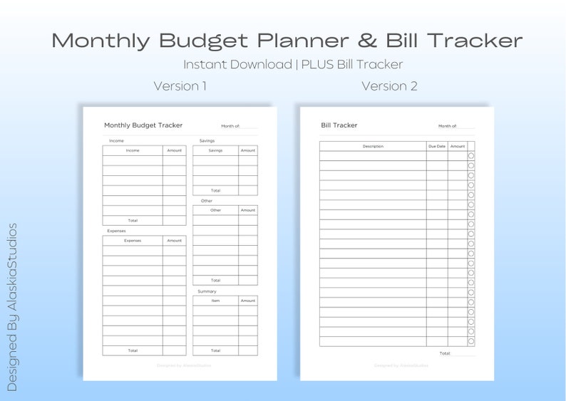 Monthly Budget Planner & Bill Tracker - A4, A5, Half US Letter and US ...