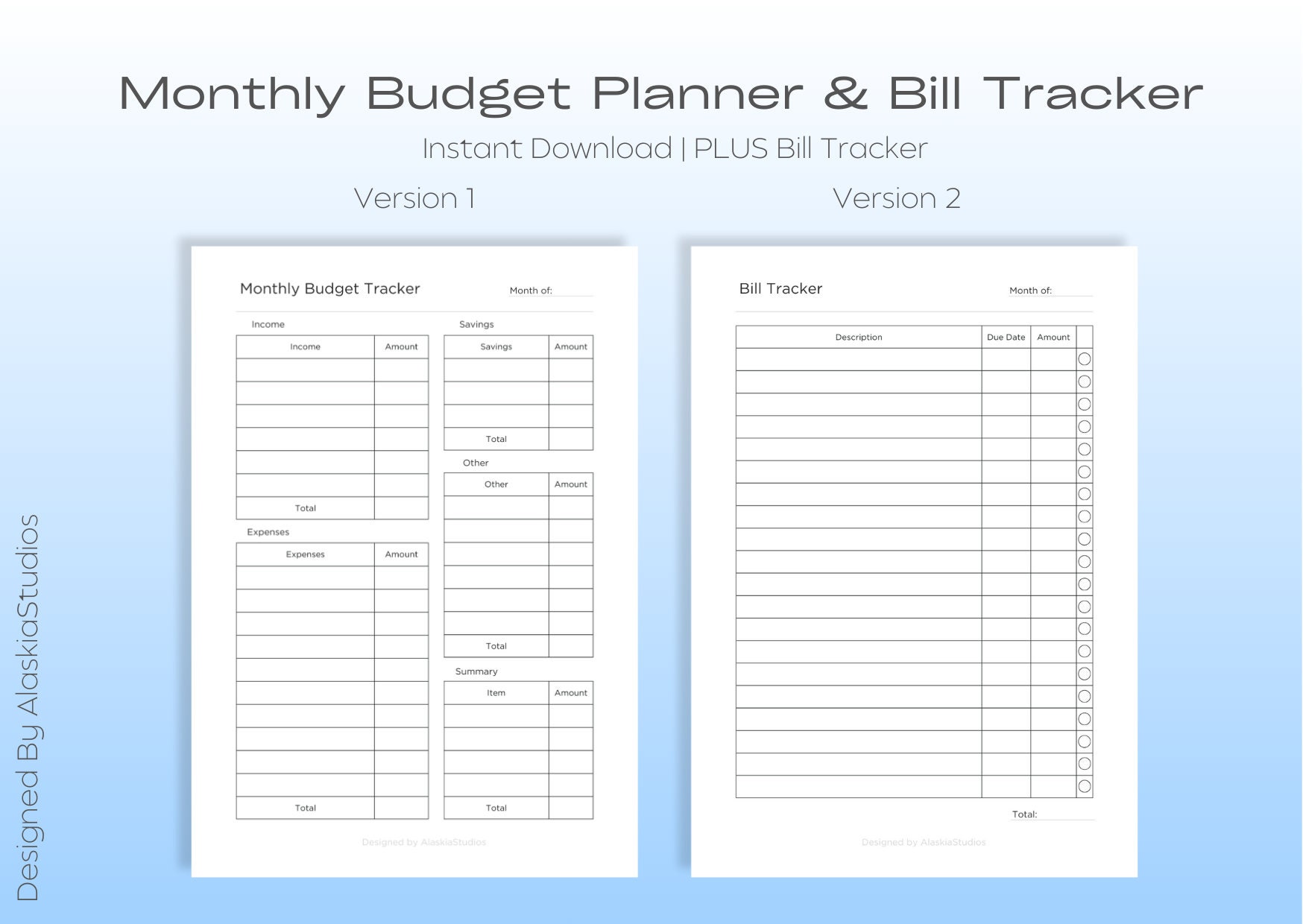 Monthly Budget Planner & Bill Tracker A4, A5, Half US Letter and US ...