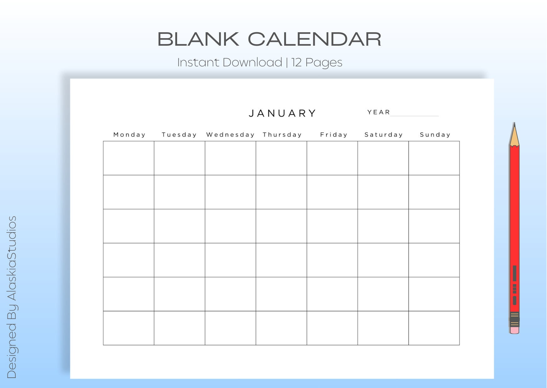 Blank Undated Calendar - A4, A5, Half US Letter & US Letter Sizes PLUS ...