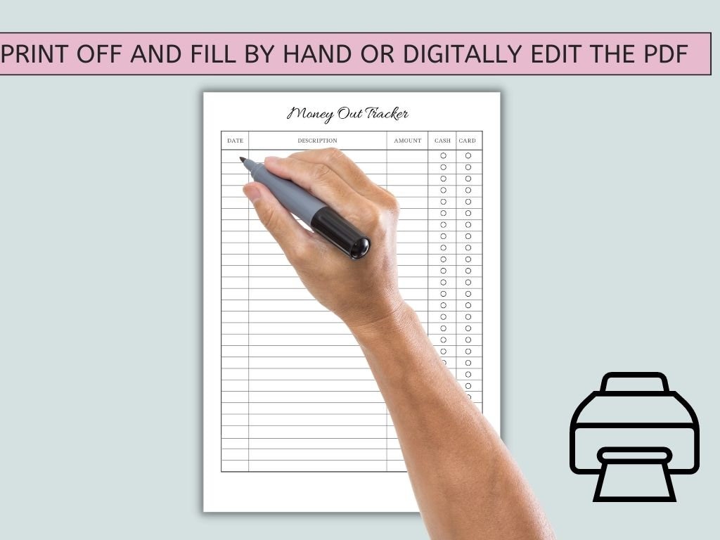 Printable or Edit Digitally PDF Money Out Tracker Bills and Budget ...