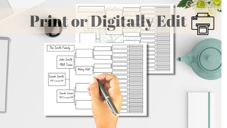 Blank Printable A4 Family Tree Template - 6 Generations - Etsy UK