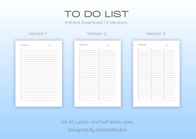 To Do List 3 Versions & Fillable A4 Pdf Version - Etsy