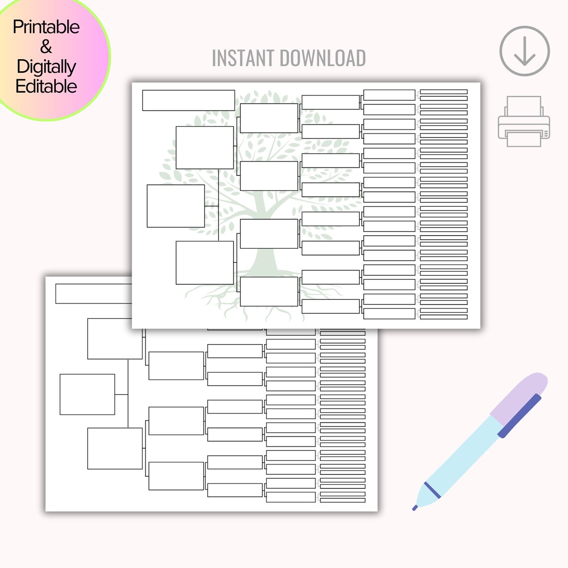Family Tree Research Editable Pdf- Printable Genealogy Templates ...