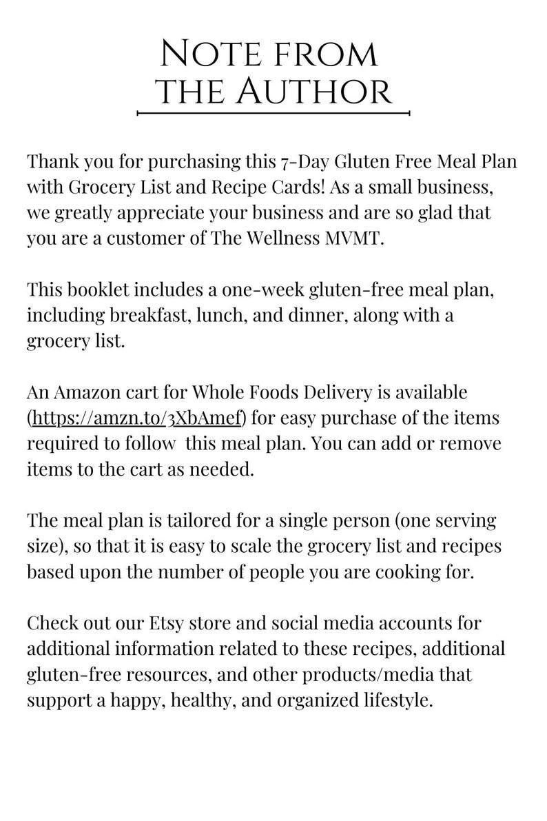 7-day Gluten Free Meal Plan With Grocery List & Recipe Cards Whole ...
