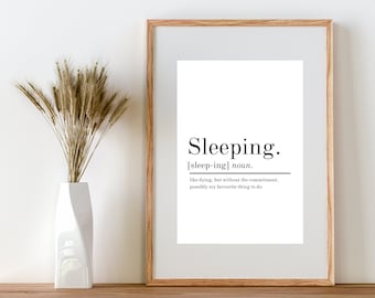 Sleeping Definition Print Funny Bedroom Decor Above Bed Art Humorous ...