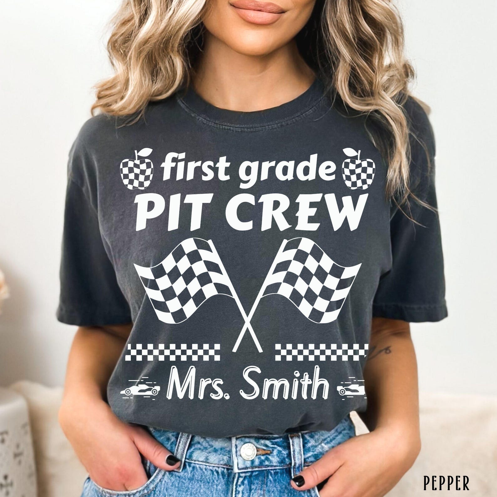 Teacher First Grade Shirt Comfort Colors Racing Pit Crew Back to School ...