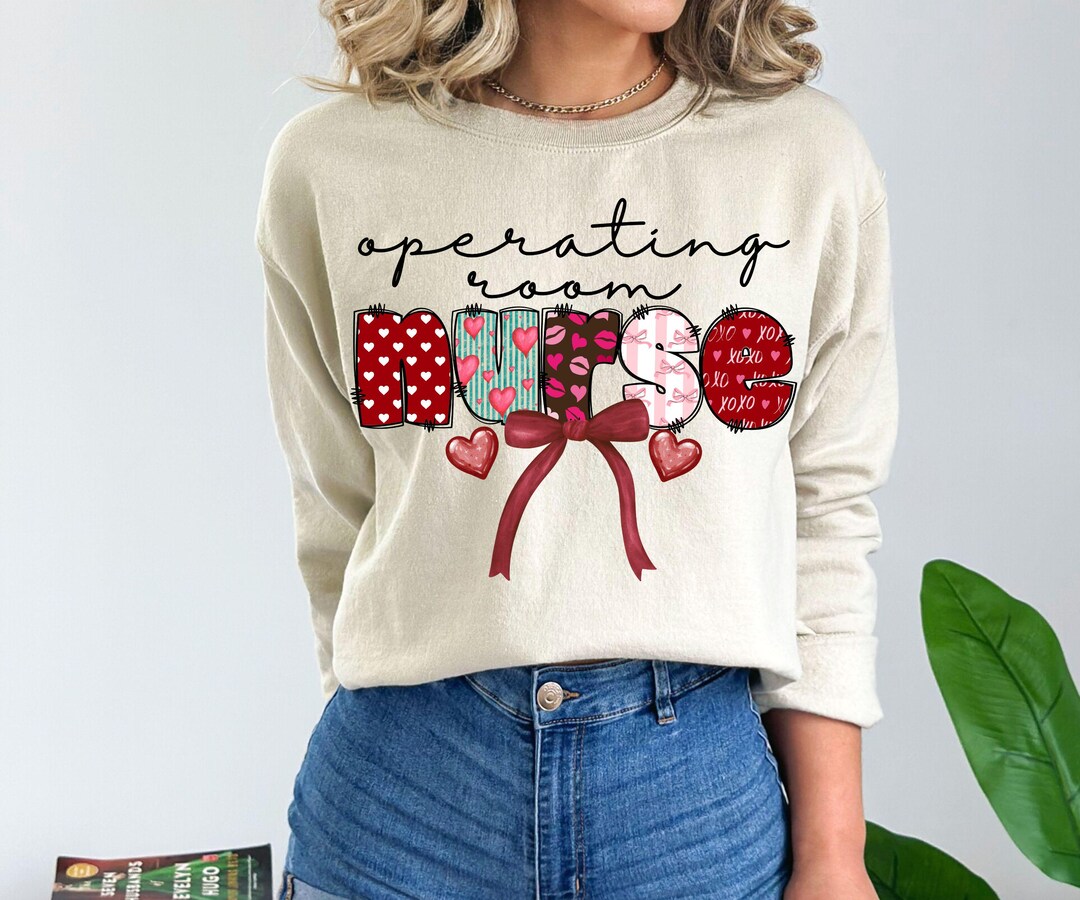 Operating Room Nurse Valentine Sweatshirt Perioperative Heart Bow Top ...