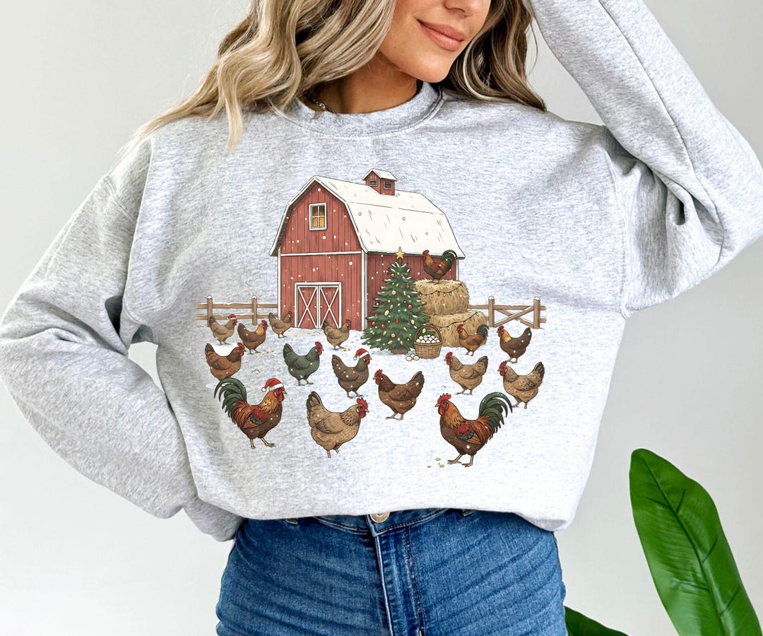 Chickens Christmas Sweatshirt Retro Red Barn Sweater 90s Chicken Farmer ...