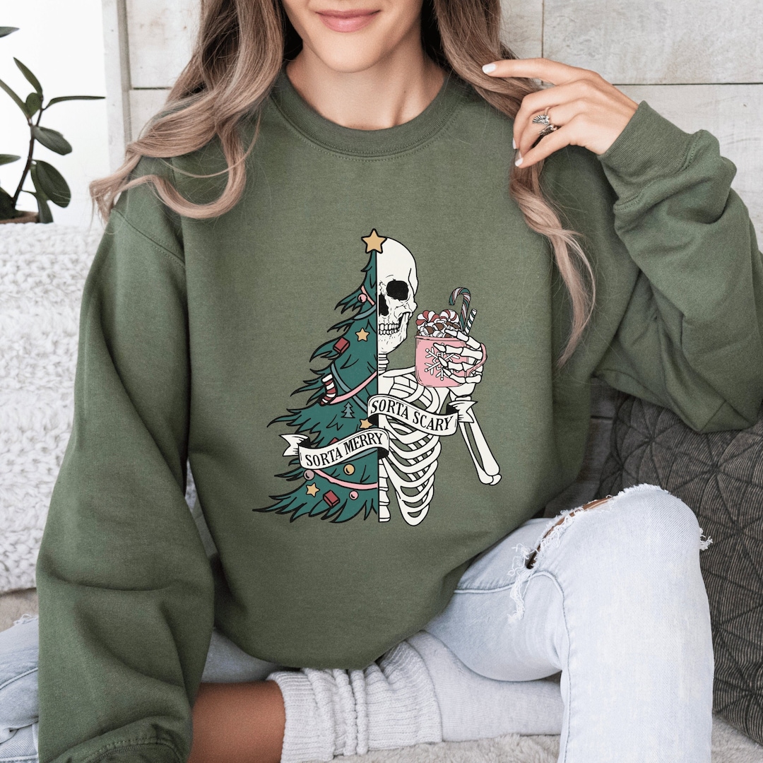 Sorta Merry Sorta Scary Sweatshirt Funny Skeleton Christmas Sweater ...