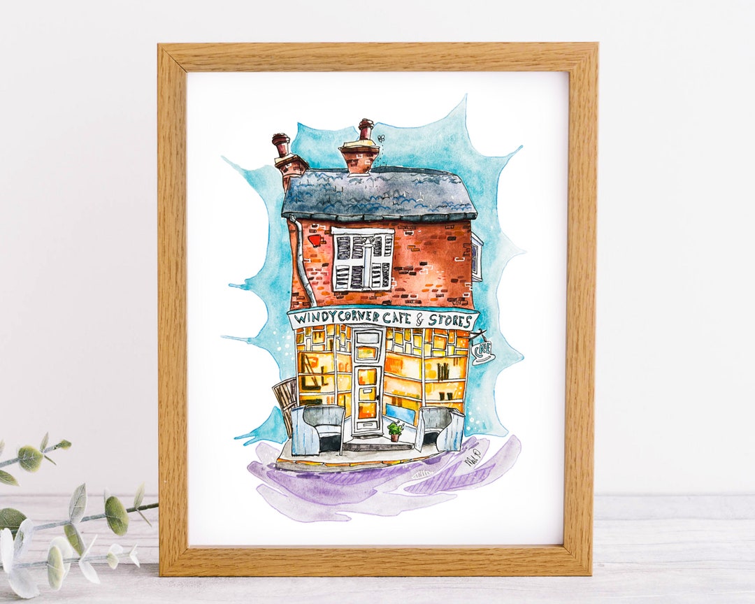 Colorful Storefront Illustration, Whimsical Wall Art Printable, Digital ...