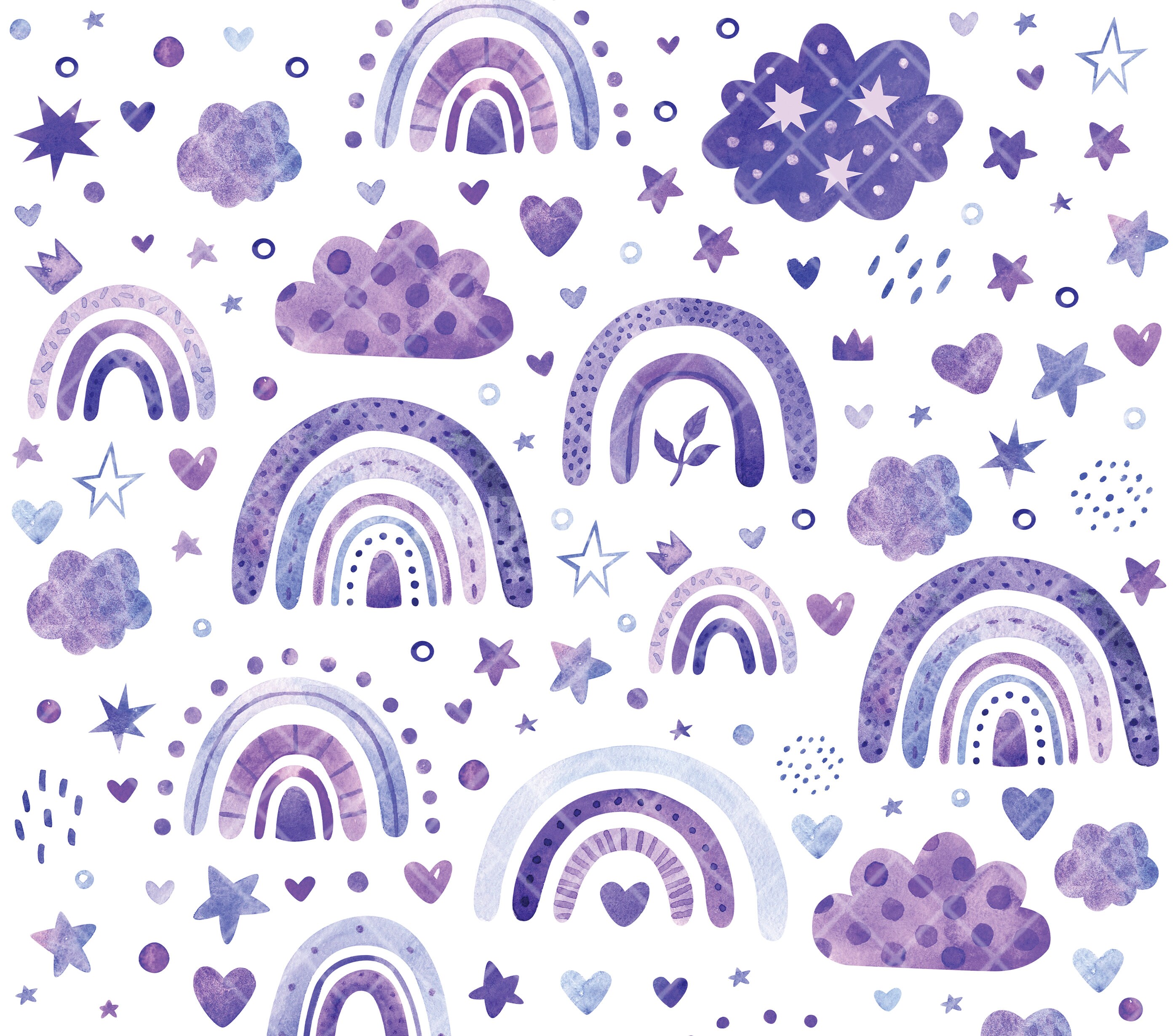 Sublimation TUMBLER WRAP, Purple Colors, Cute Boho Rainbows With Hearts ...