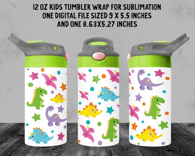 12oz Kids TUMBLER Wrap, Cute Colorful Baby Dinosaurs Dinos, Childrens ...