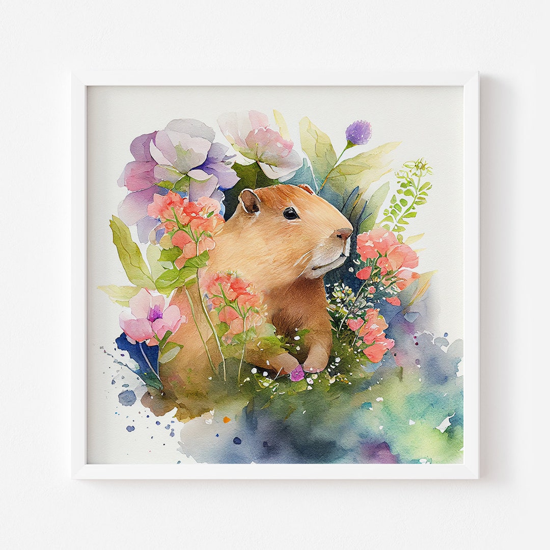 DIGITAL PRINTABLE, Spring Capybara With Flowers Spring Watercolor ...
