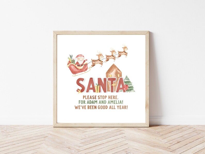DIGITAL PRINTABLE, Personalized Sign Santa Please Stop Here! We've Been ...
