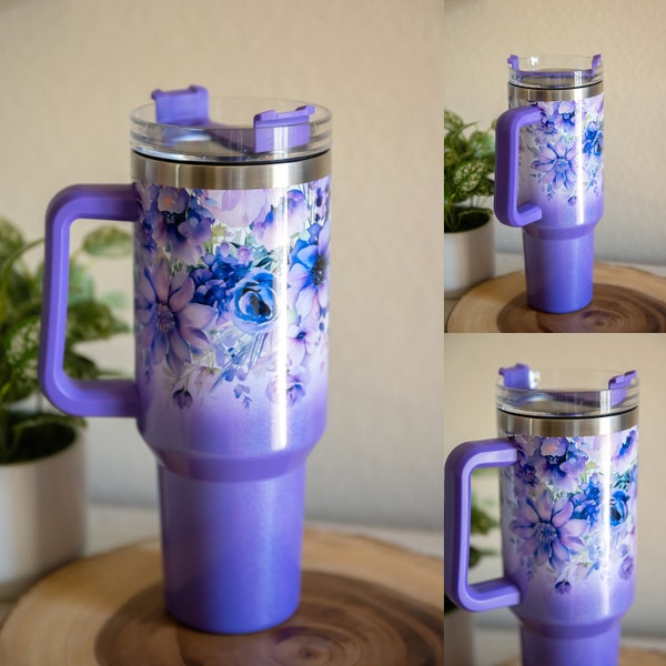 Purple Flower Stanley Tumbler - Etsy