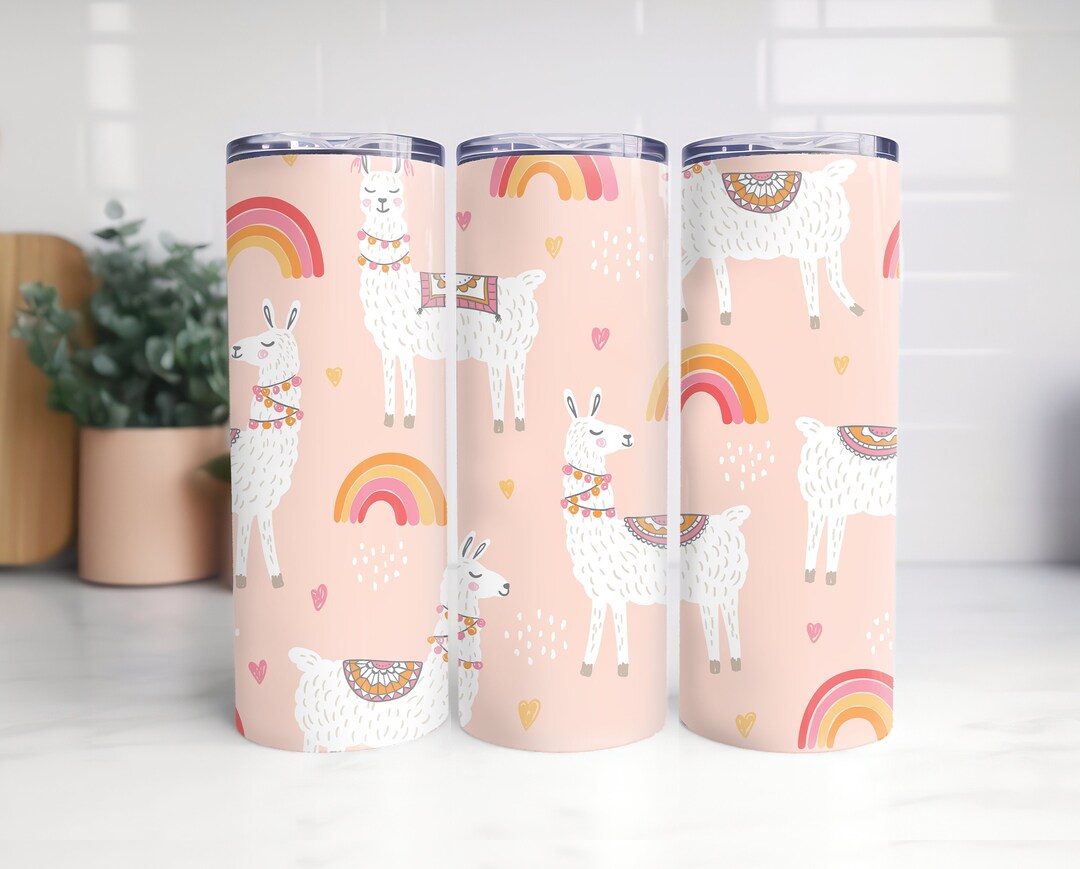 Rainbow Llama Tumbler Wrap: Pink Peach Sublimation Design (PNG Files ...