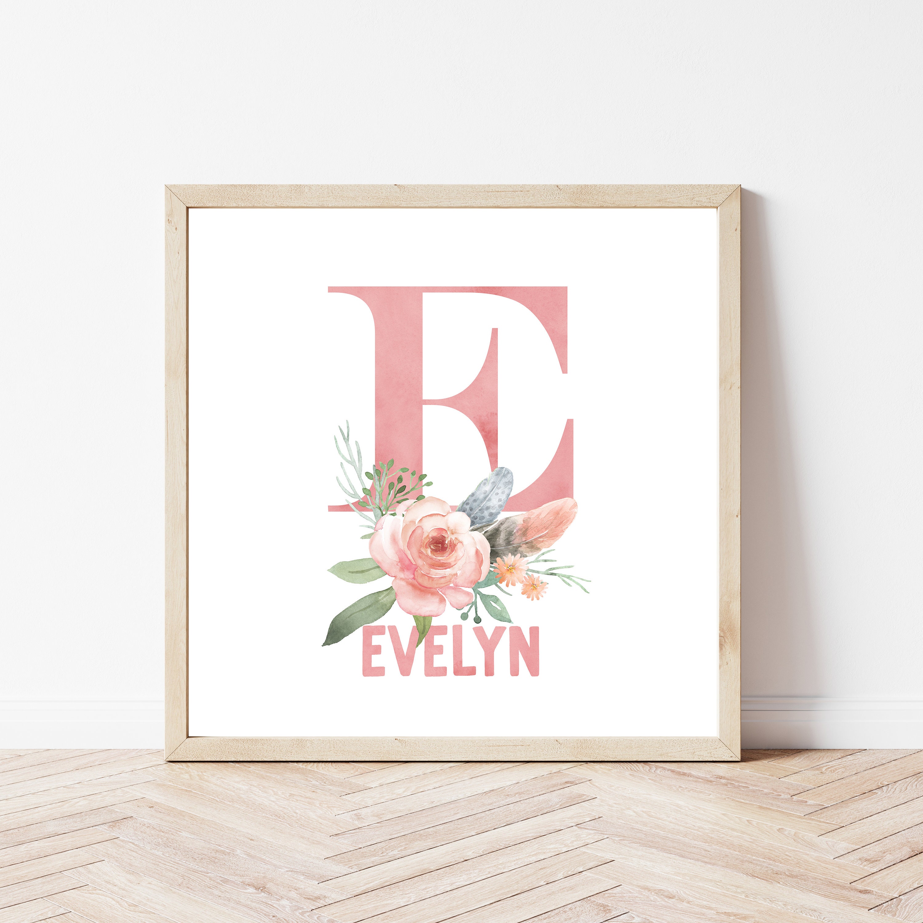 14x14 Digital Printable BABY NAME With Initial With Boho - Etsy