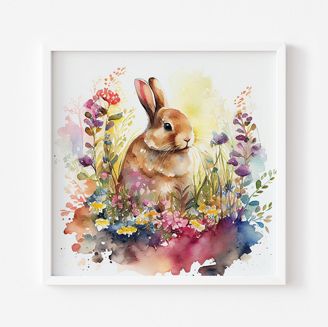DIGITAL PRINTABLE, SPRING Bunny Flowers Watercolor Artwork V2 - Etsy