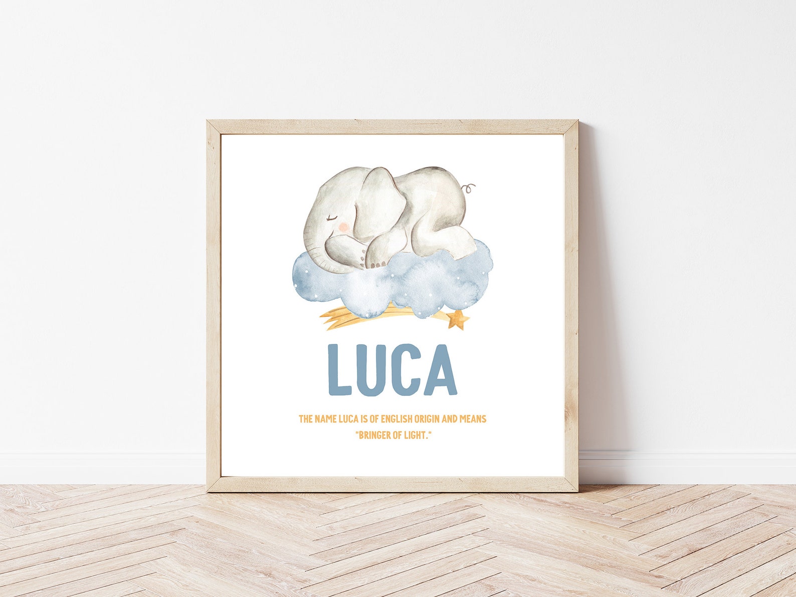 18x18 DIGITAL PRINTABLE Baby Name LUCA With Name Meaning and Elephant ...