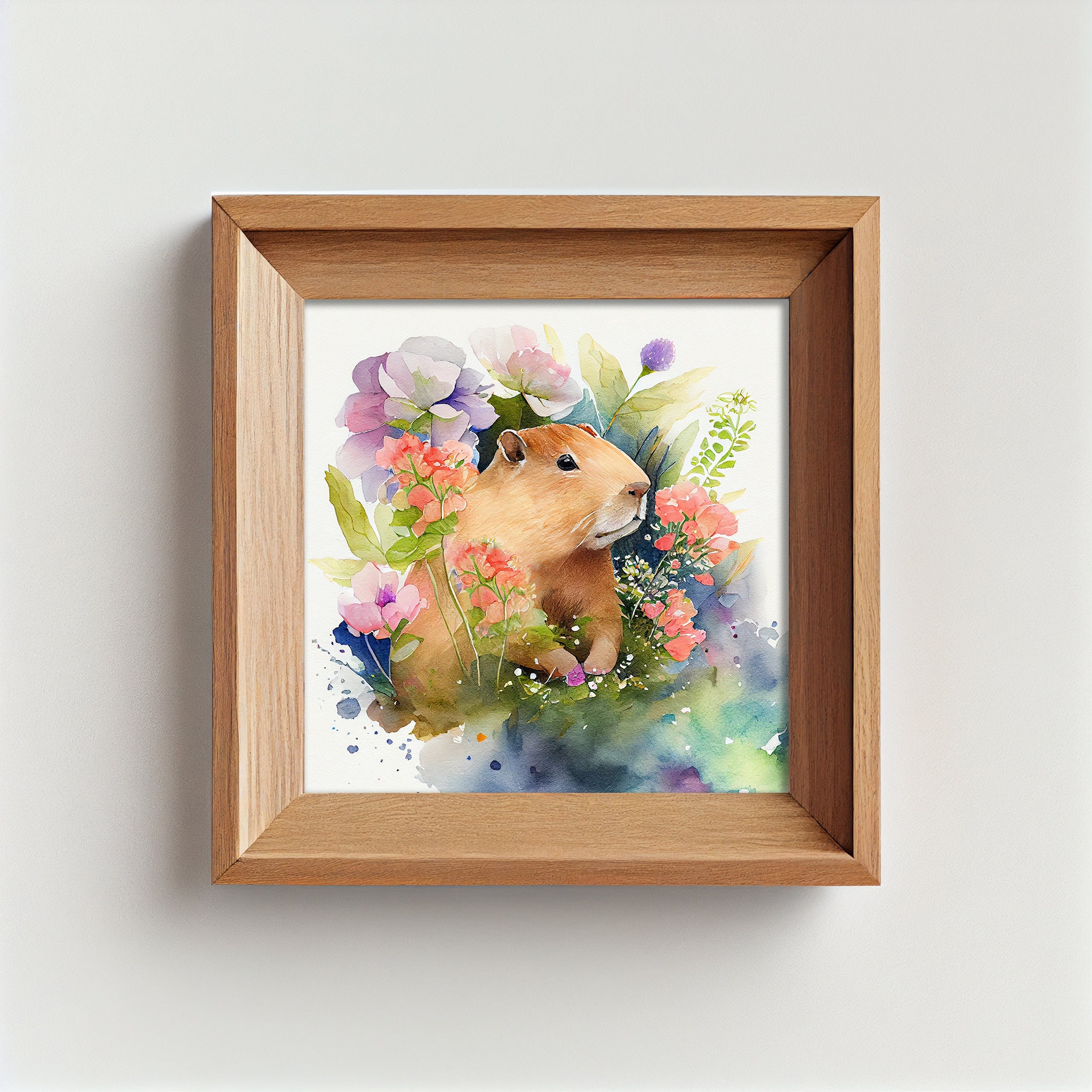 DIGITAL PRINTABLE, Spring Capybara With Flowers Spring Watercolor ...