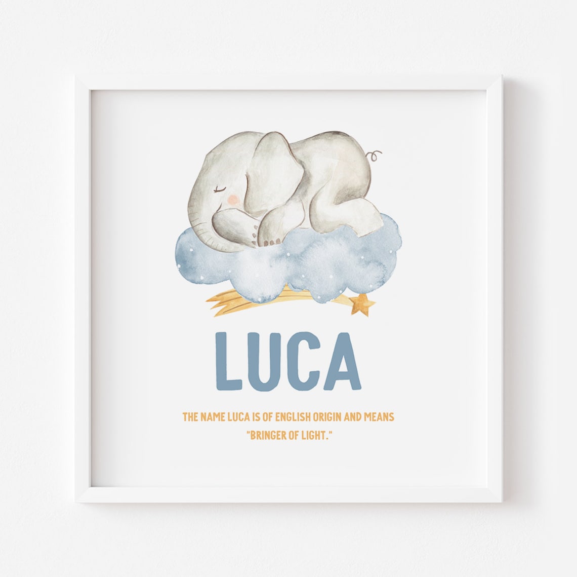 18x18 DIGITAL PRINTABLE Baby Name LUCA With Name Meaning and Elephant ...