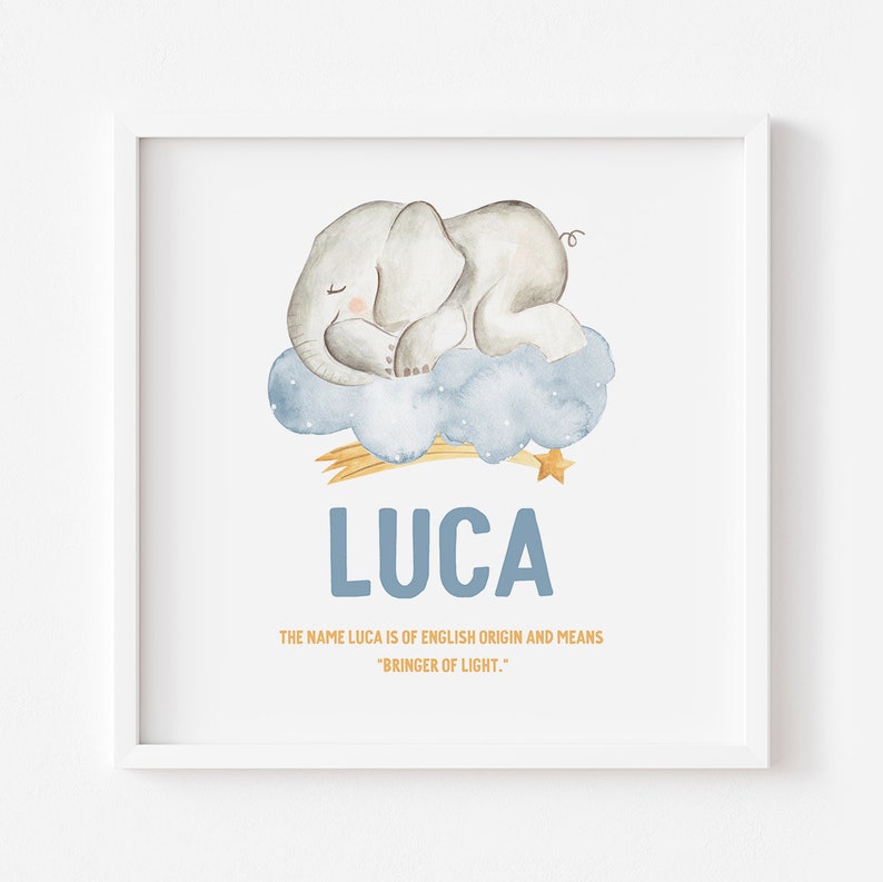 18x18 DIGITAL PRINTABLE Baby Name LUCA With Name Meaning and Elephant ...