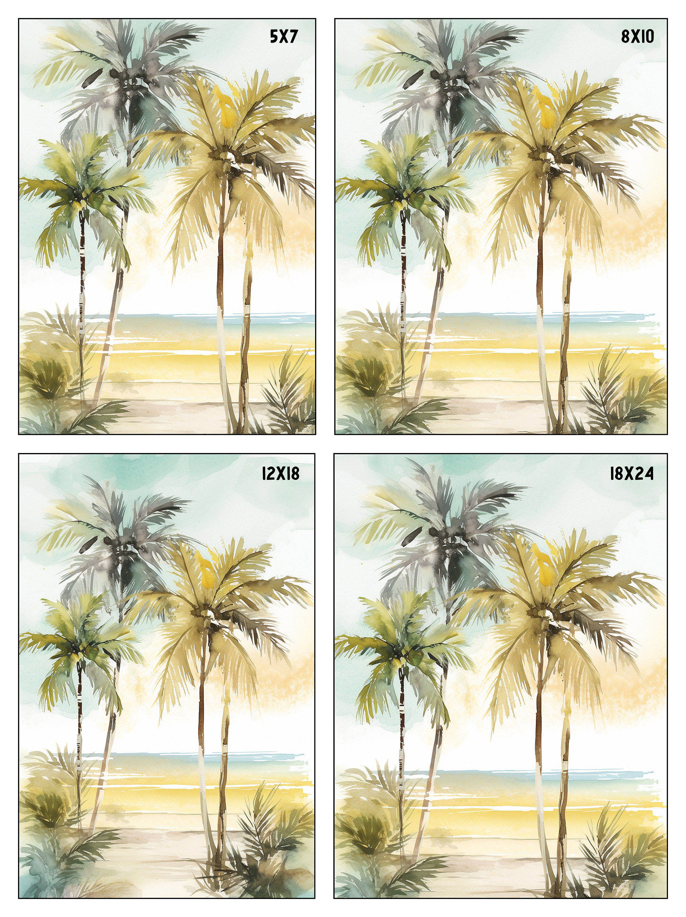 Watercolor Palm Tree Beach Print: Tropical Summer Wall Art (digital ...