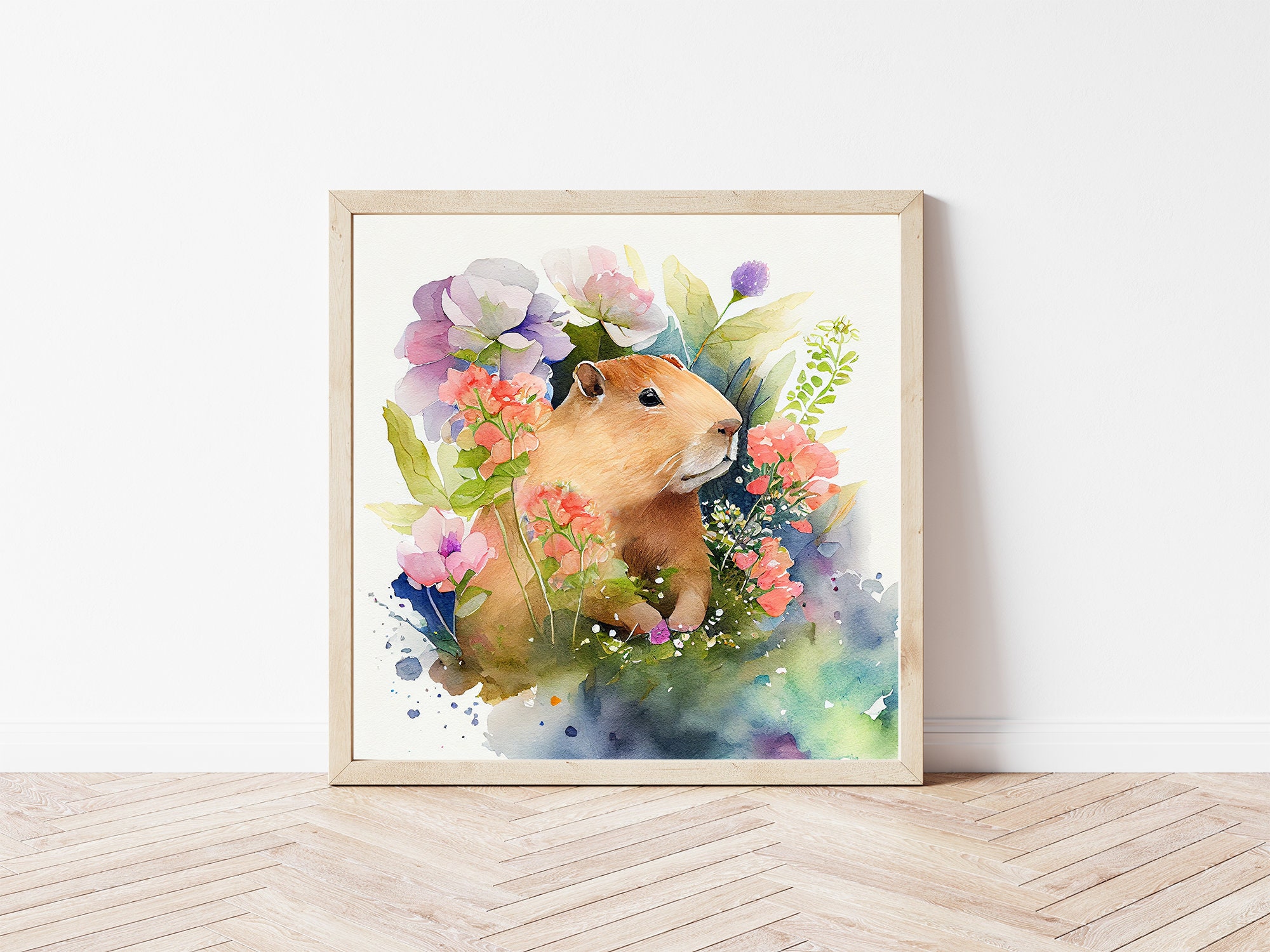 DIGITAL PRINTABLE, Spring Capybara With Flowers Spring Watercolor ...