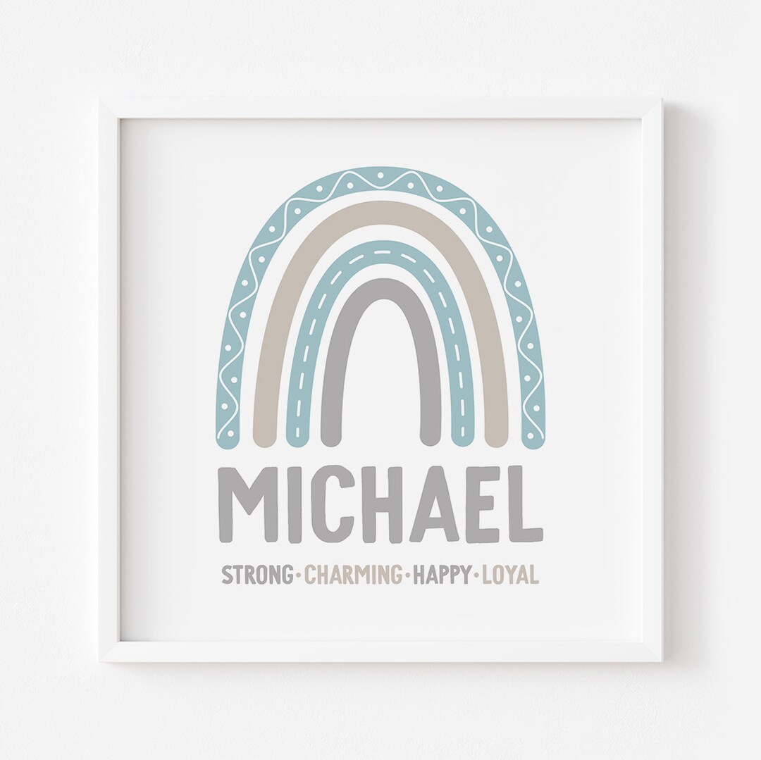 18x18 DIGITAL PRINTABLE Baby Name MICHAEL With Name Meanings and Boho ...