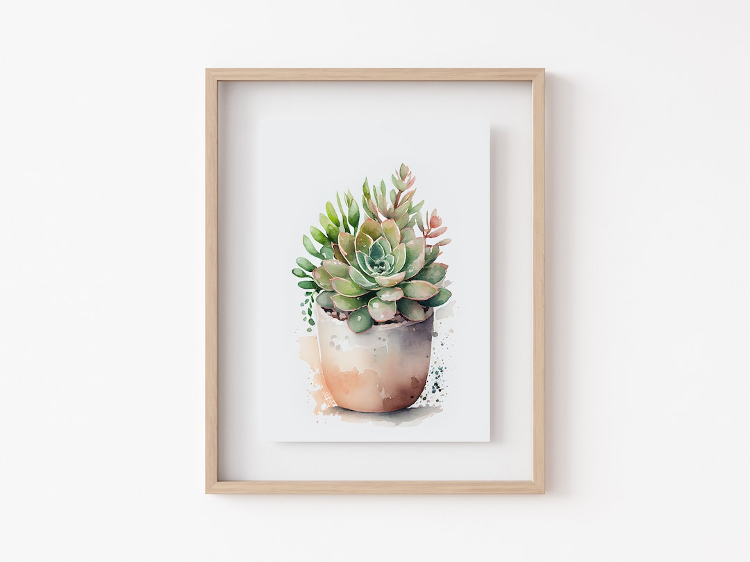 Digital Printable, Watercolor SUCCULENTS in Pot, 8x10 and 5x7 Size ...