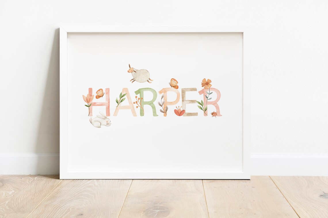 DIGITAL PRINTABLE Baby Name Harper Nursery Art, Watercolor Baby Name ...