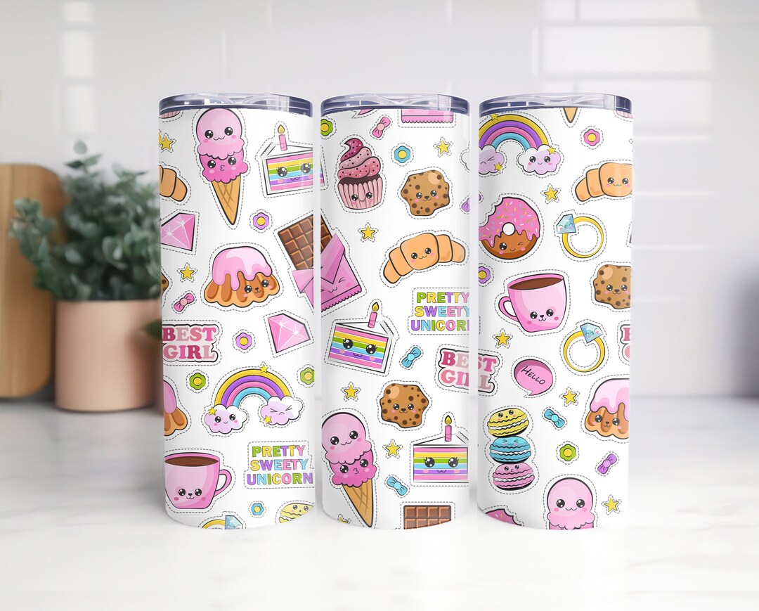 Cute Girls Doodle Art Pink Clipart Design, TUMBLER WRAP, Sublimation ...