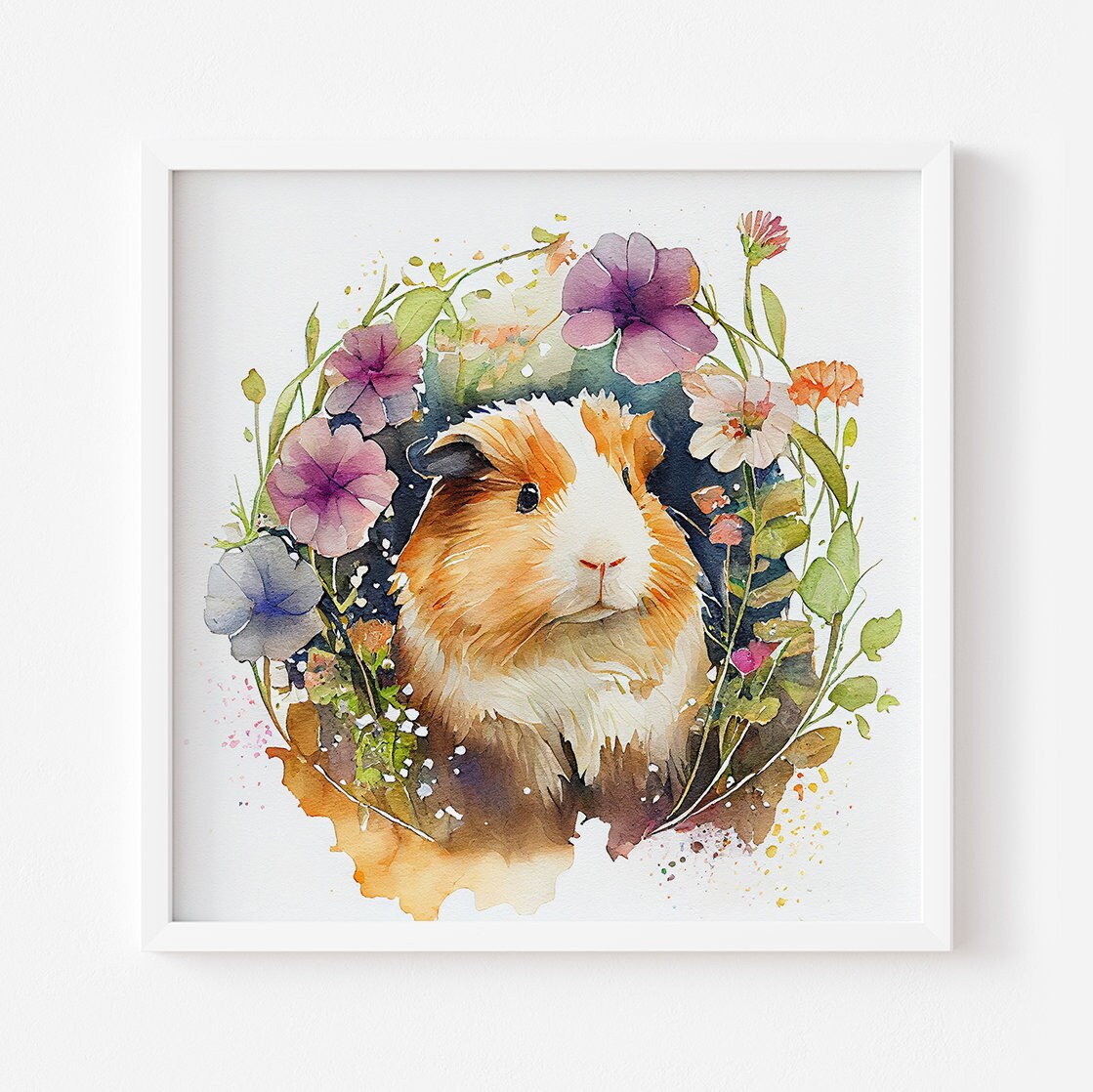 DIGITAL PRINTABLE Guinea Pig With Flowers Spring Watercolor - Etsy