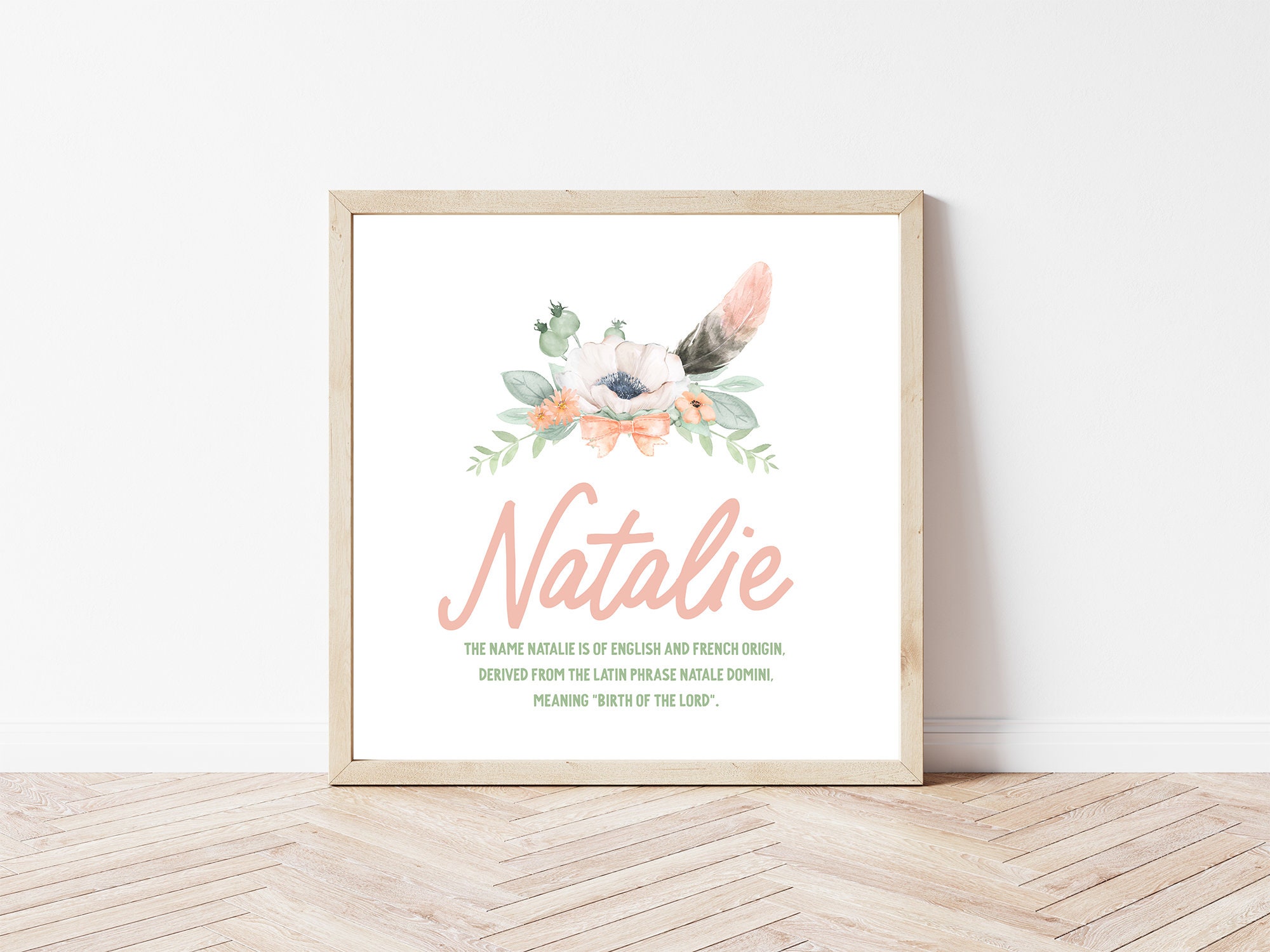 Digital Printable BABY NAME Meaning With Floral Watercolor | NATALIE ...