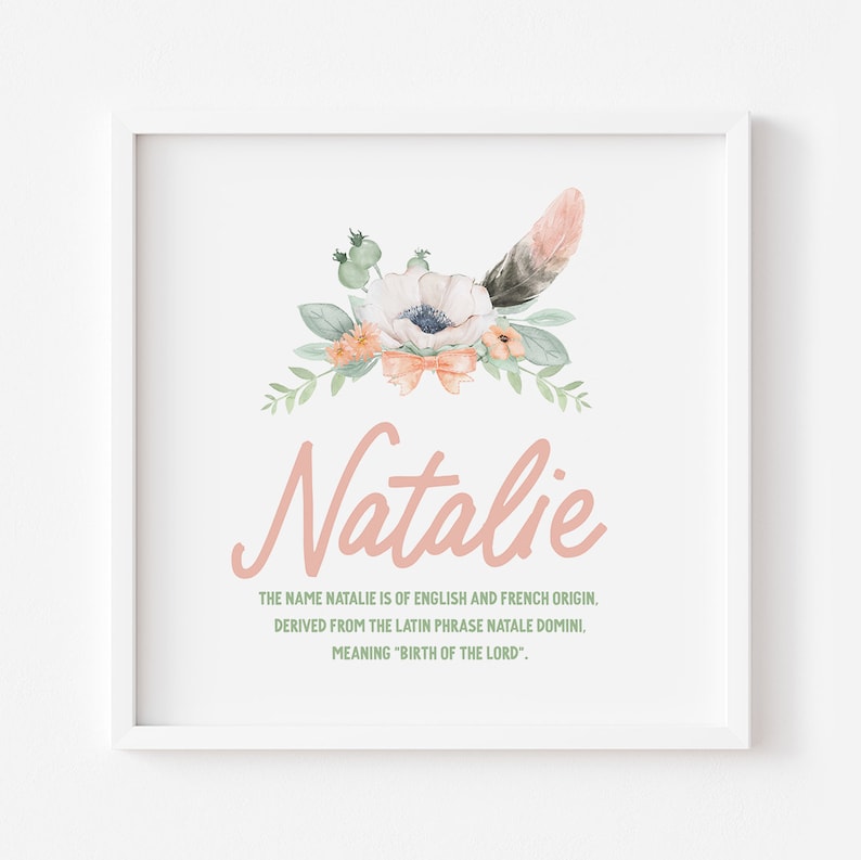 Digital Printable BABY NAME Meaning With Floral Watercolor | NATALIE ...