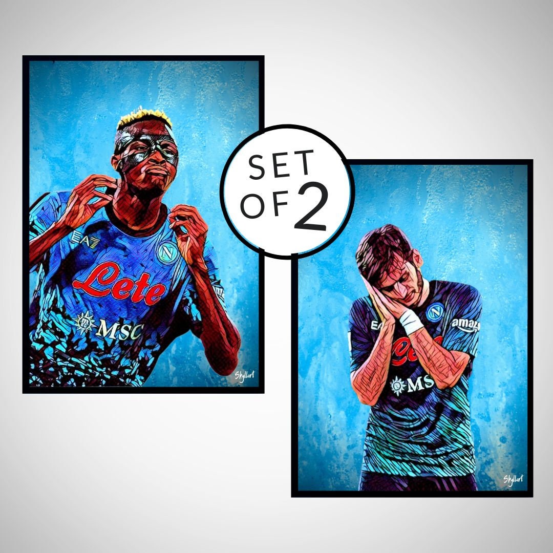 Set 2 Posters Osimhen Kvaratskheila SSC Napoli Calcio Forward Soccer ...