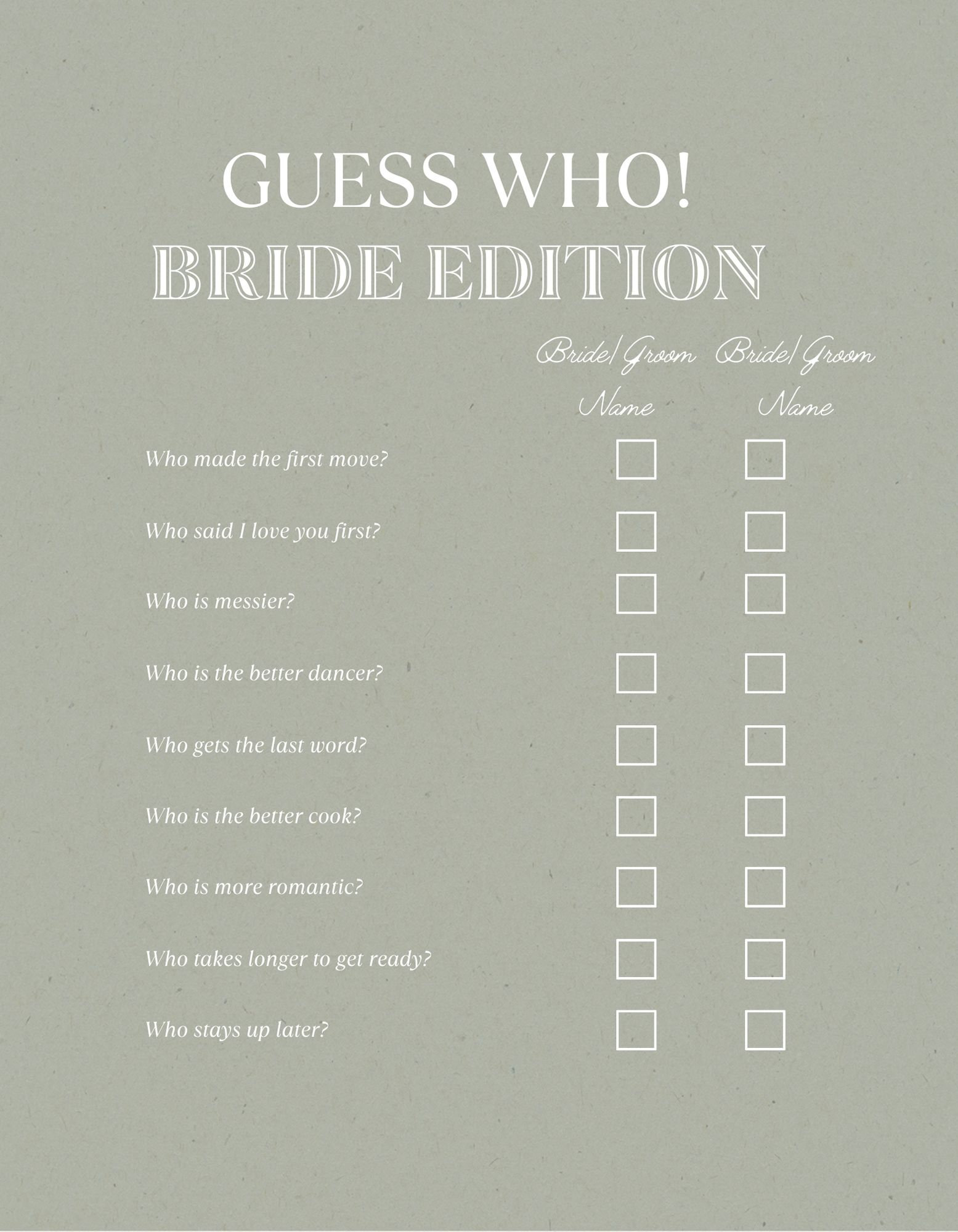 60 BRIDAL PARTY PRINTABLES - Hen Party Games and Checklists for ...