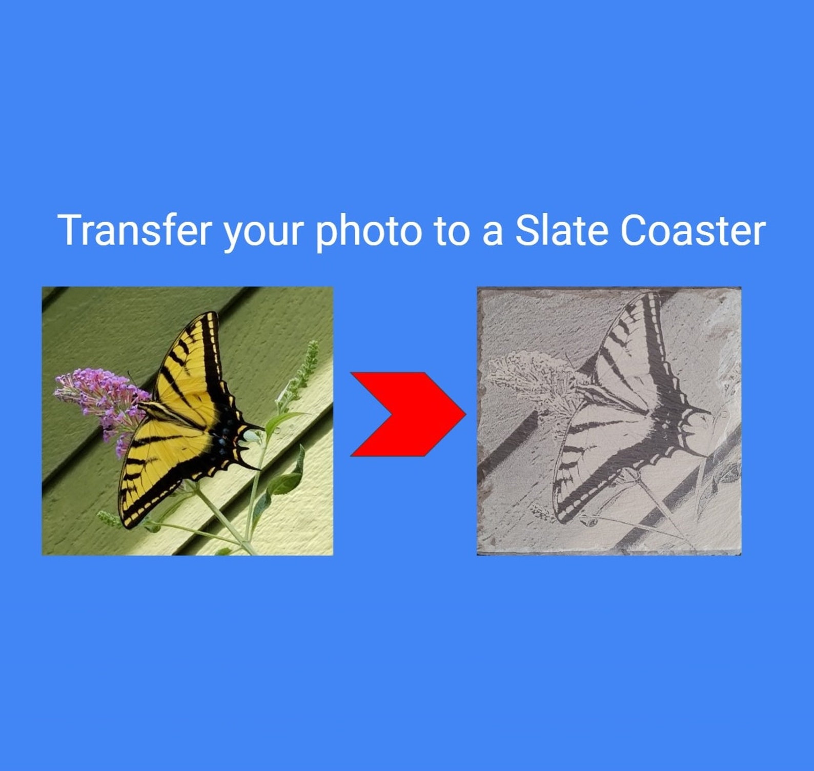 Two Slate Coasters Custom Engraved Image - Transfer Your Photo to a ...