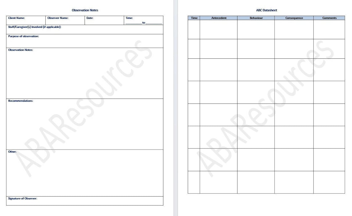 ABA Observation Notes Template With ABC Datasheet | Digital Download ...