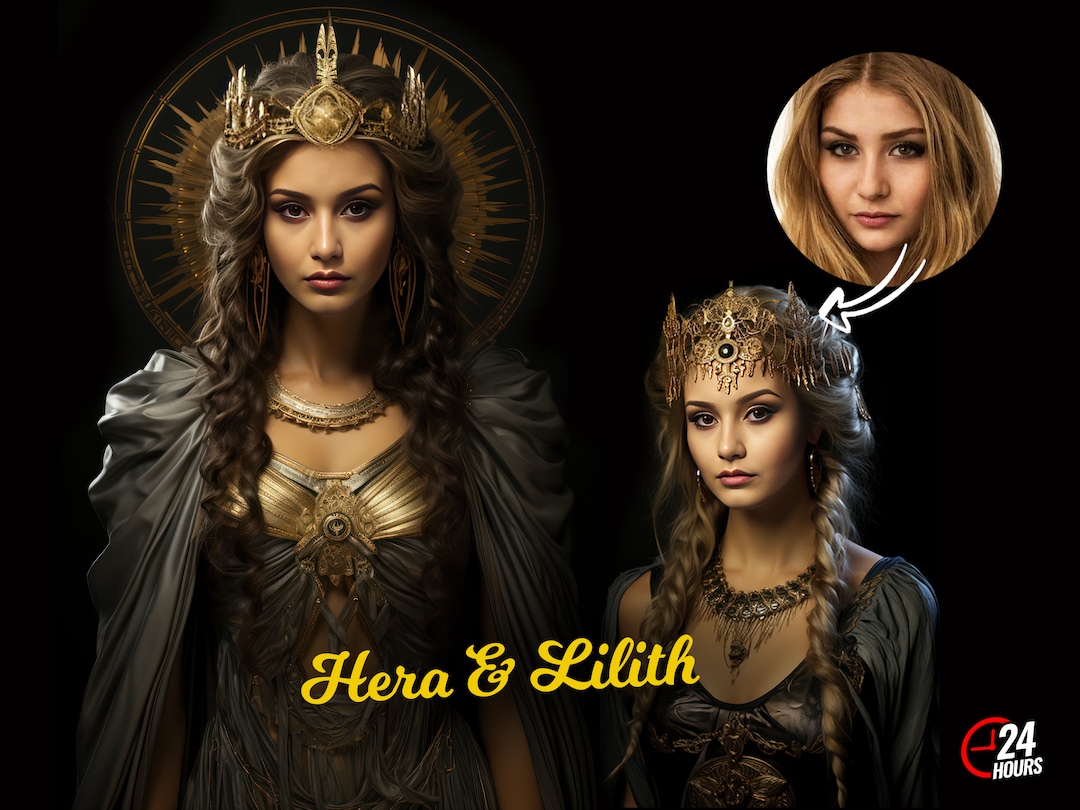 Hera & Lilith Goddesses Personalized Portrait - Mythological Artwork ...